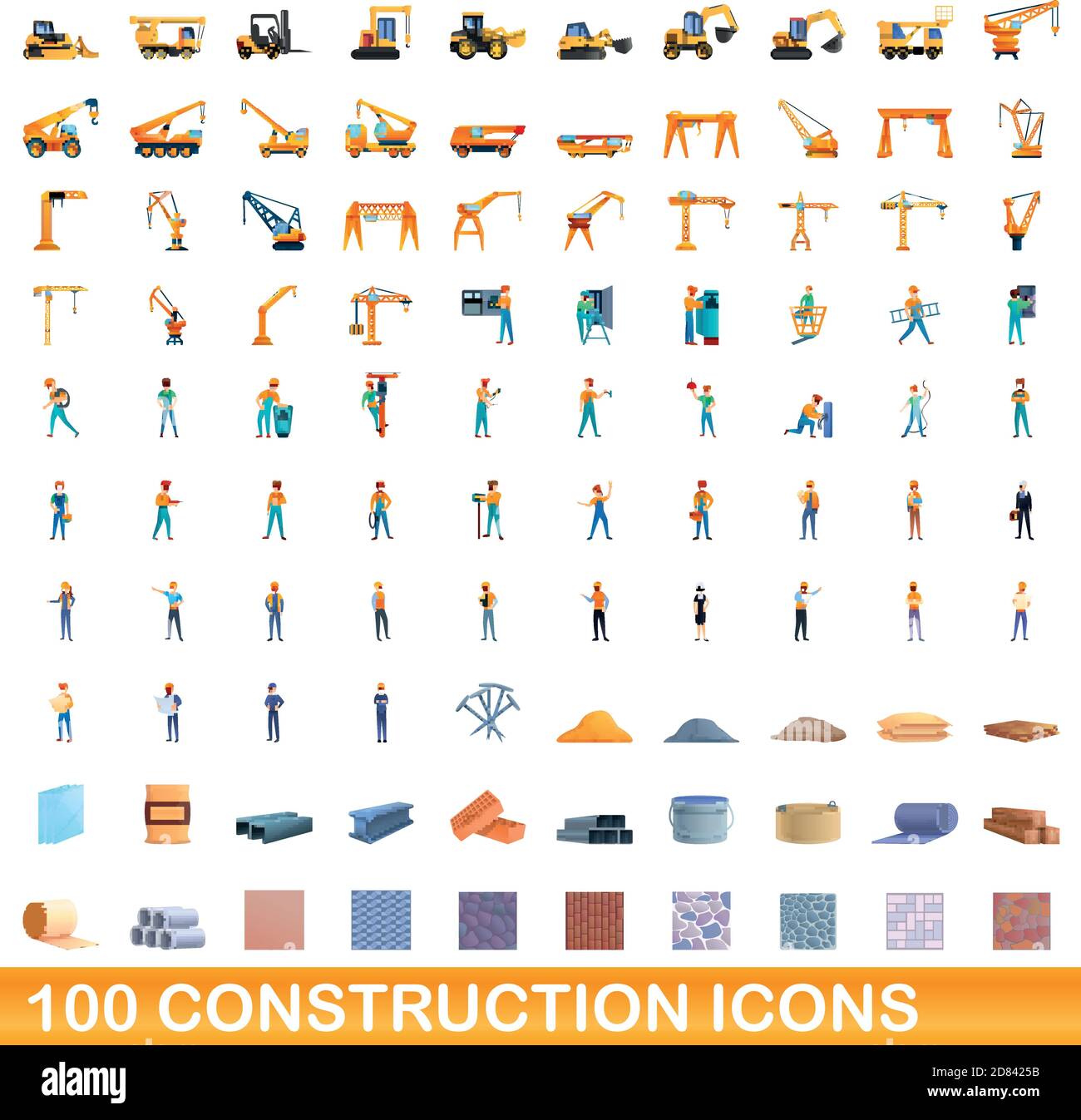 100 construction icons set. Cartoon illustration of 100 construction ...