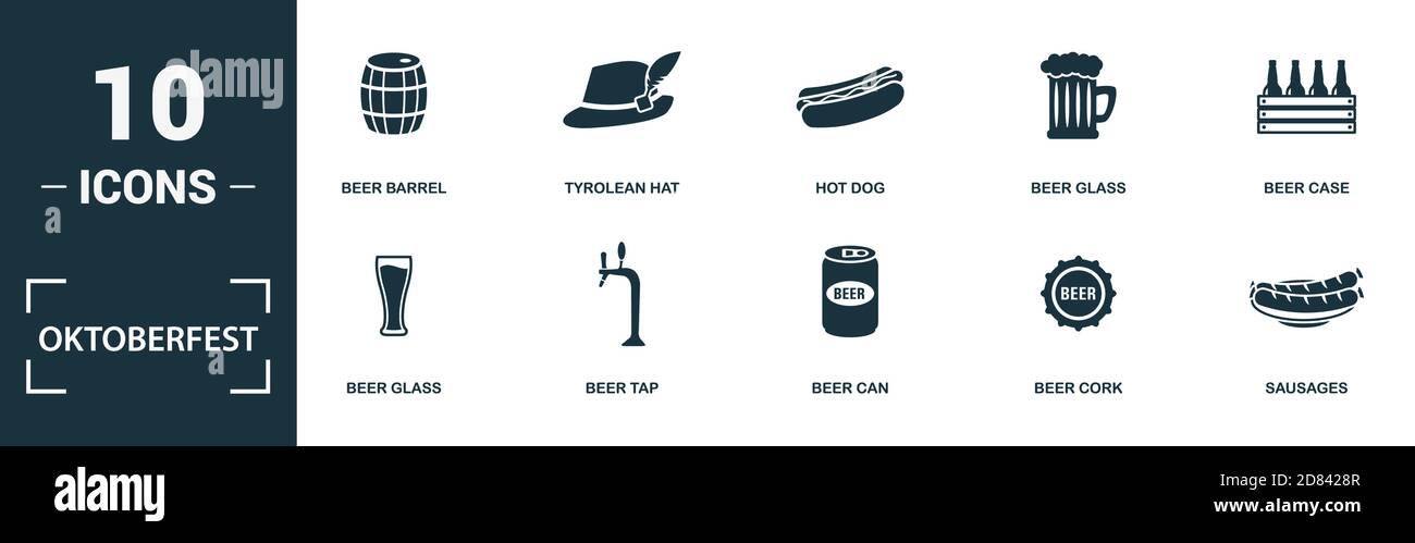 Oktoberfest icon set. Monochrome sign collection with beer barrel ...