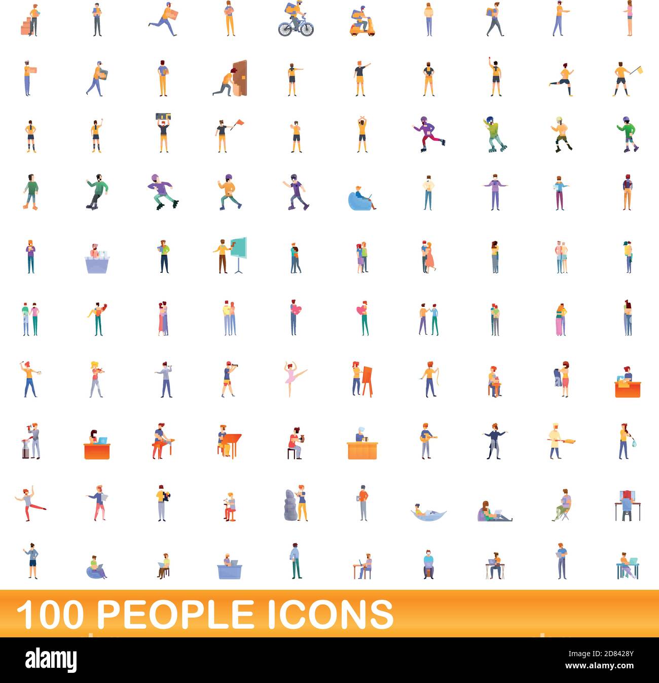 100 people icons set. Cartoon illustration of 100 people icons vector ...