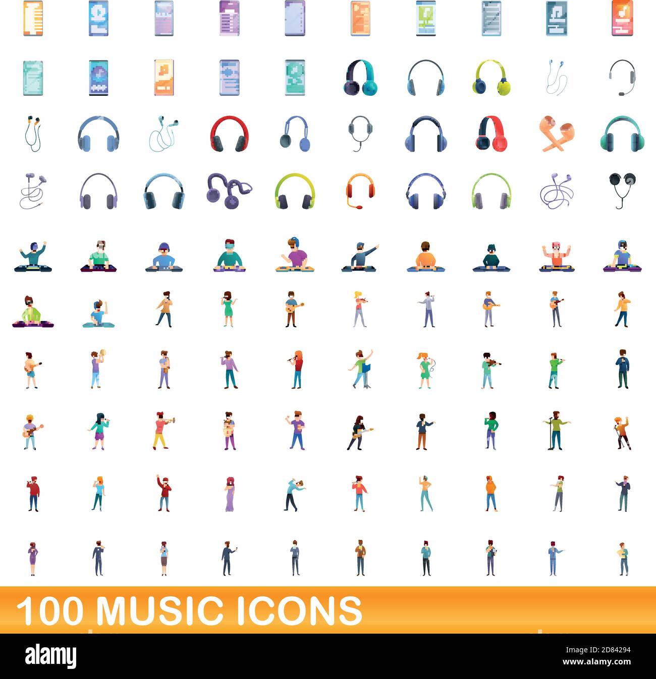 100 music icons set. Cartoon illustration of 100 music icons vector set ...