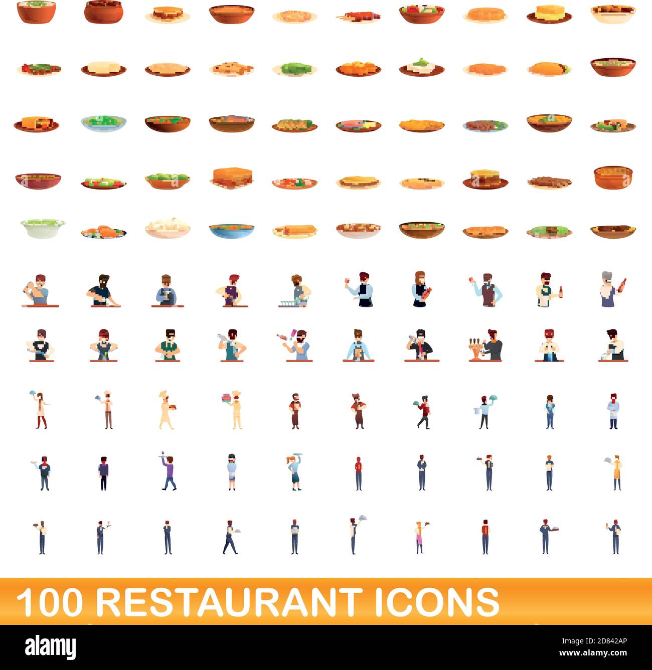 100 restaurant icons set. Cartoon illustration of 100 restaurant icons ...