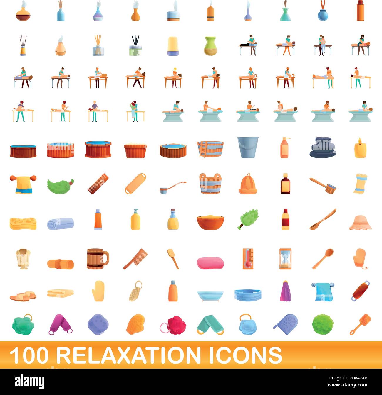 100 relaxation icons set. Cartoon illustration of 100 relaxation icons ...