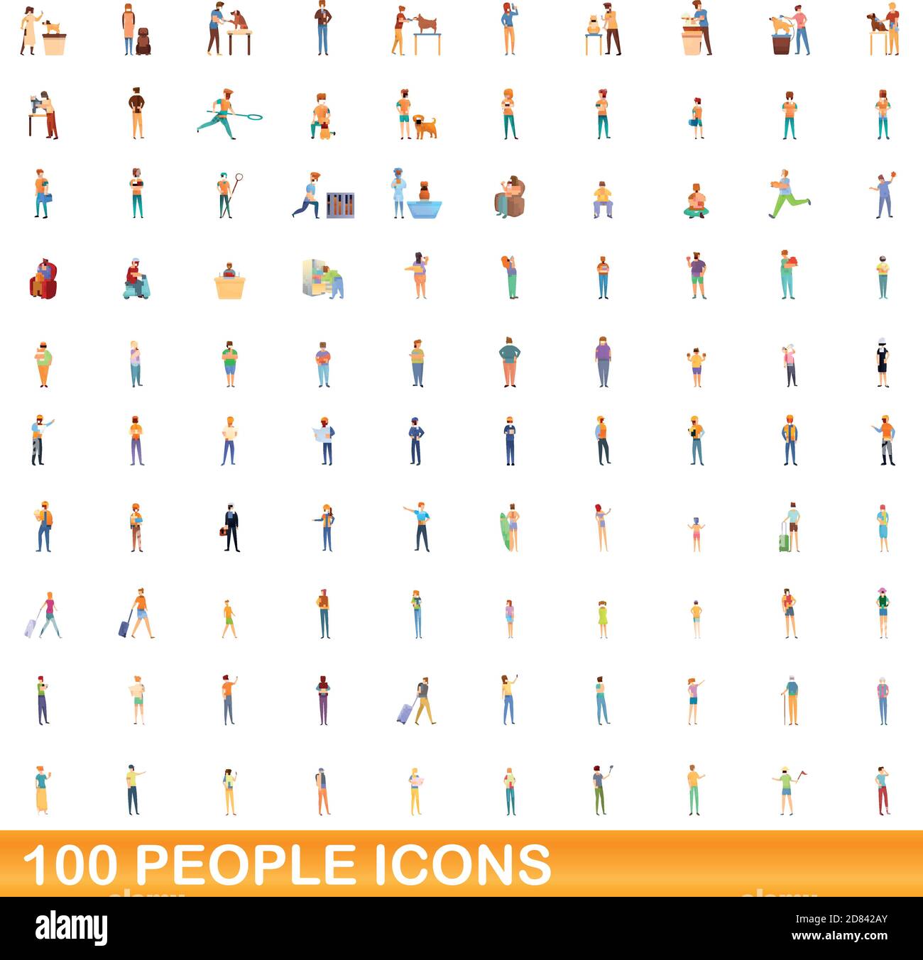 100 people icons set. Cartoon illustration of 100 people icons vector ...