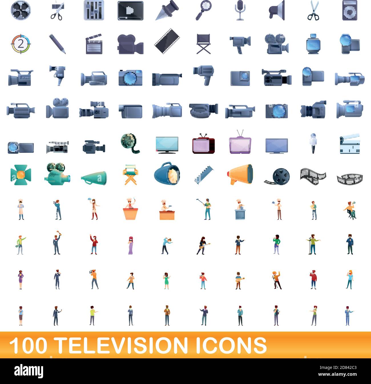 100 television icons set. Cartoon illustration of 100 television icons ...