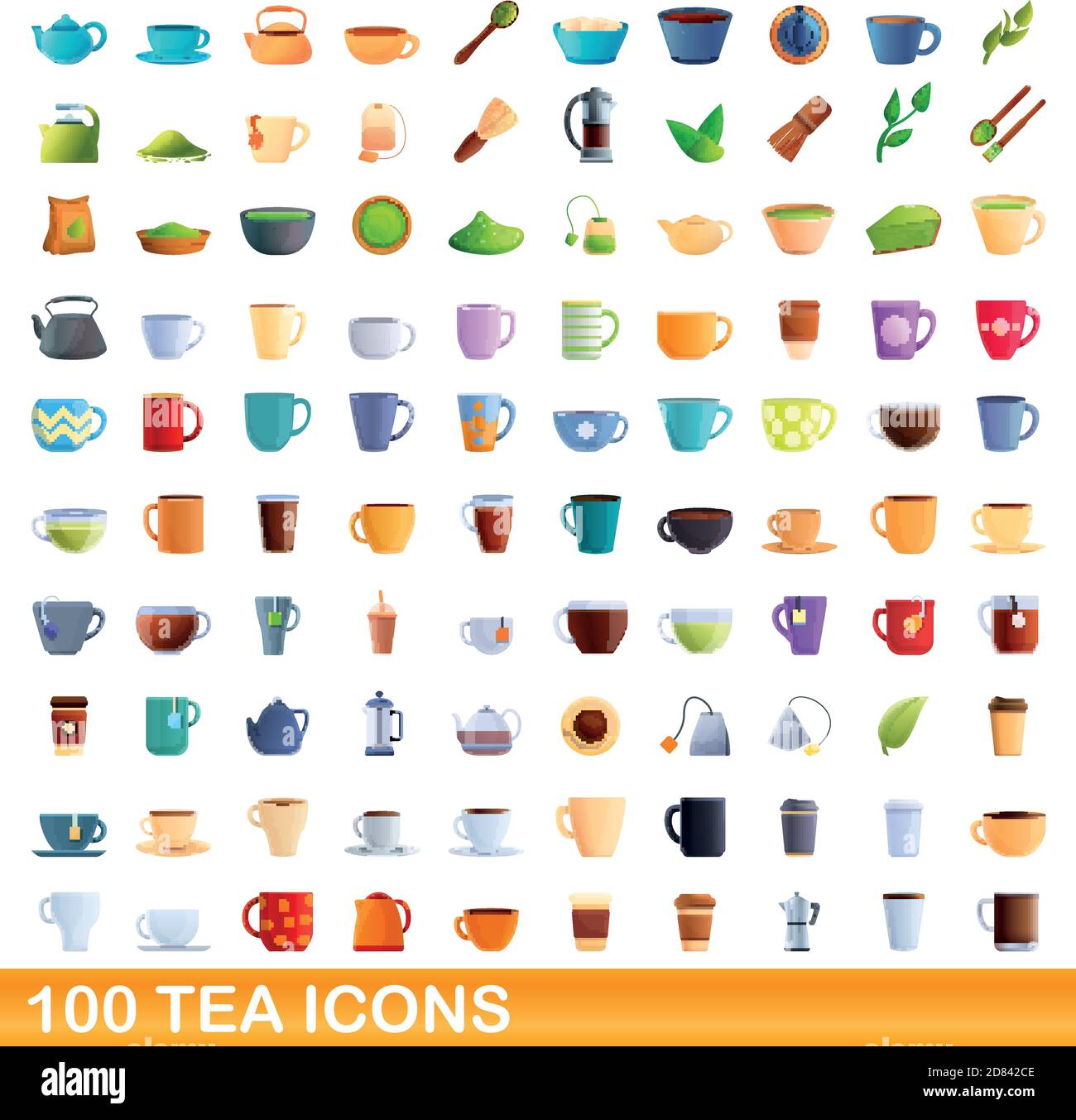 100 tea icons set. Cartoon illustration of 100 tea icons vector set ...