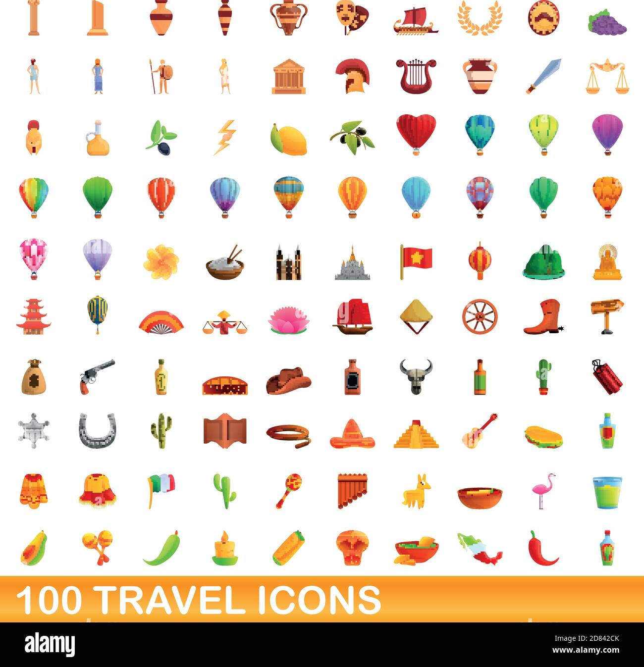 100 travel icons set. Cartoon illustration of 100 travel icons vector ...