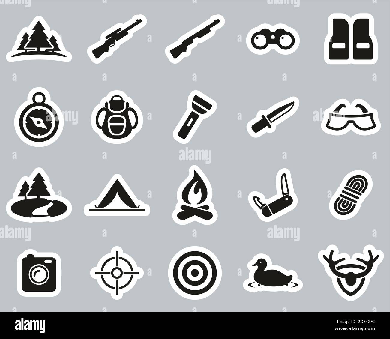 Hunting & Hunting Equipment Icons Black & White Sticker Set Big Stock ...