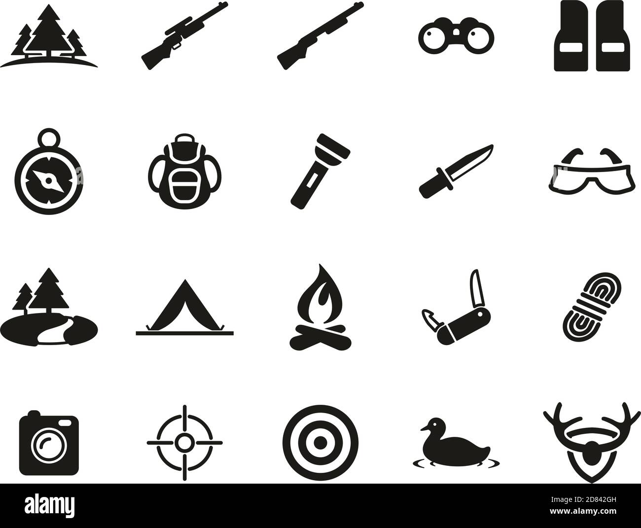 Hunting & Hunting Equipment Icons Black & White Set Big Stock Vector ...