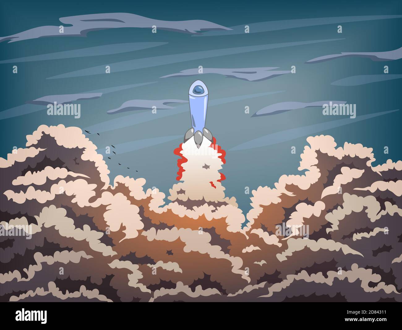 Rocket taking off in sky, vector illustration Stock Vector Image & Art ...