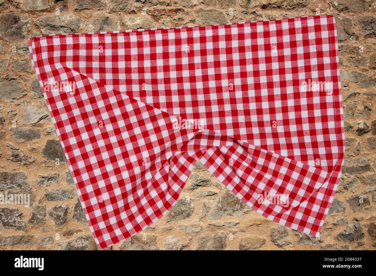 Top view of a empty red and white checkered kitchen cloth, textile ...