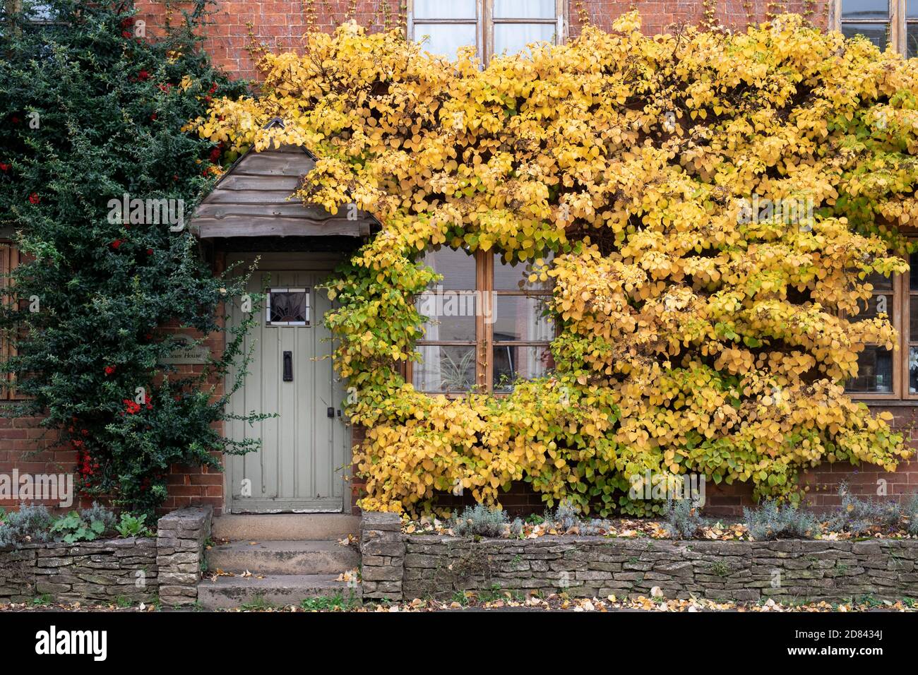Autumn foliage covering a cottage in Lower brailes, Cotswolds ...