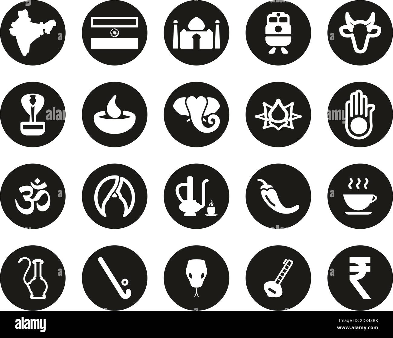 India Country & Culture Icons White On Black Flat Design Circle Set Big Stock Vector Image & Art ...