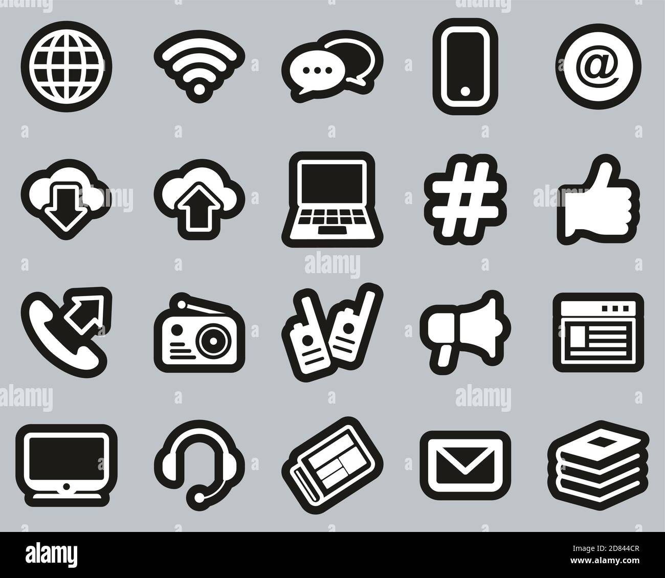 Information Channel Icons White On Black Sticker Set Big Stock Vector ...