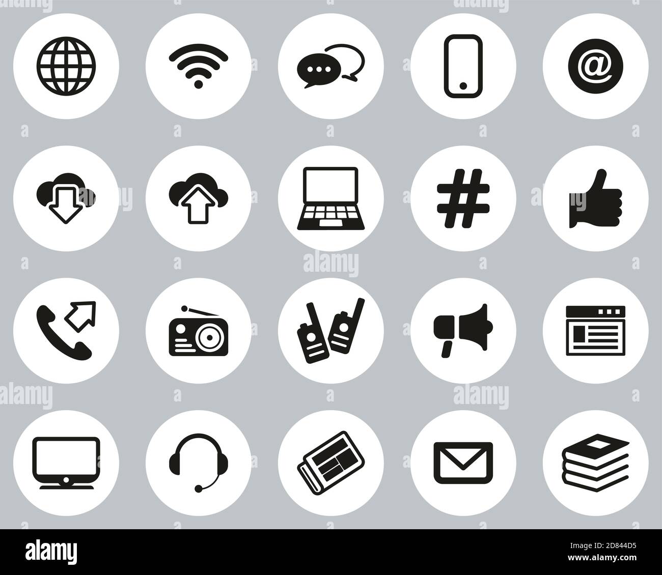 Information Channel Icons Black & White Flat Design Circle Set Big ...