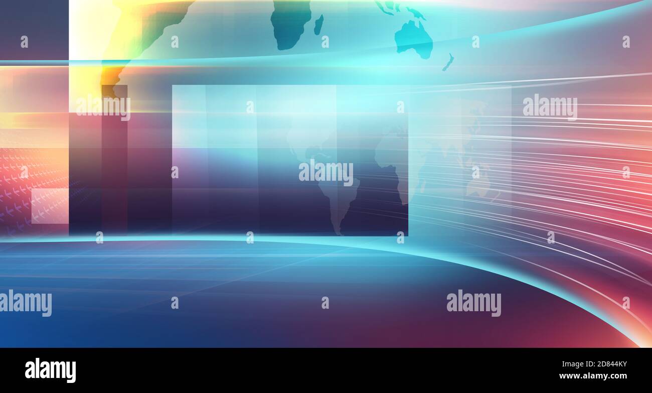 Modern news studio space with world map on flat screen, suitable for ...