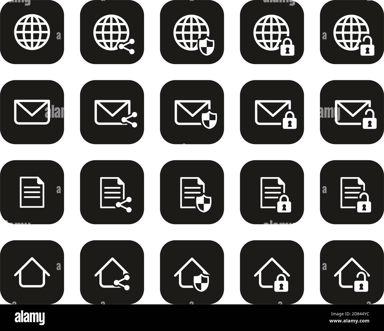 Information Protection & Information Security Icons White On Black Flat Design Set Big Stock ...
