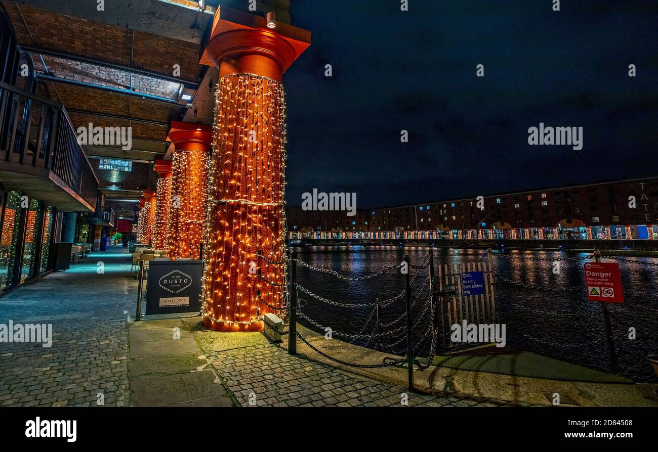 The Royal Albert Dock's 86 inner quay columns lit up with more than a ...