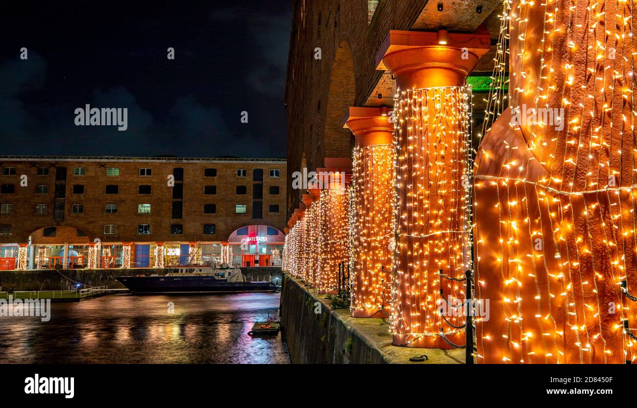 The Royal Albert Dock's 86 inner quay columns lit up with more than a ...