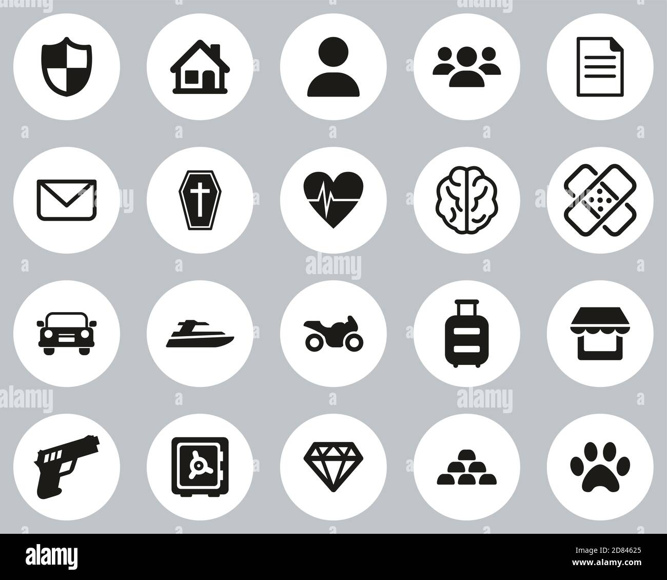 Insurance Policy Icons Black & White Flat Design Circle Set Big Stock ...