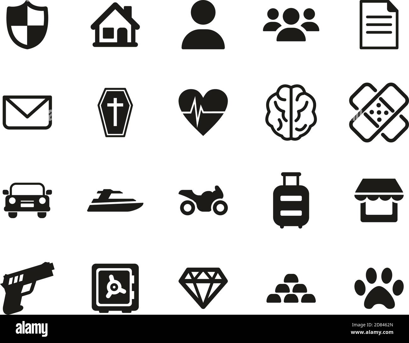 Insurance Policy Icons Black & White Set Big Stock Vector Image & Art ...