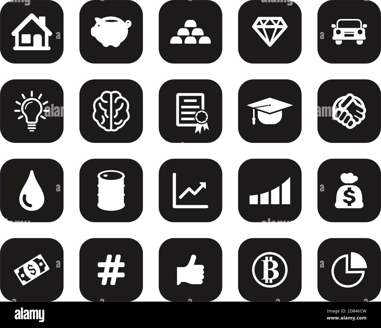 Investment Plan Icons White On Black Flat Design Set Big Stock Vector ...