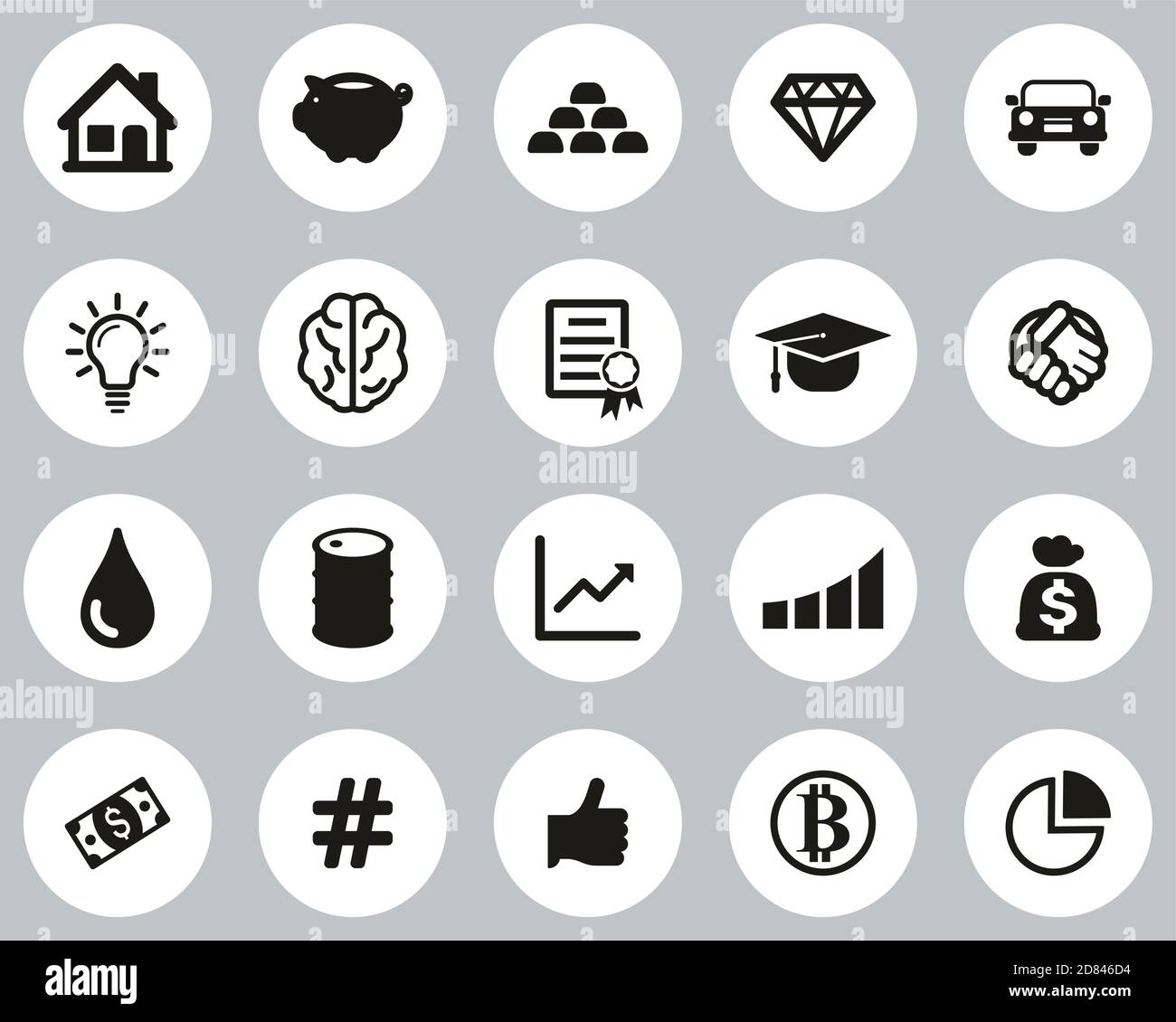 Investment Plan Icons Black & White Flat Design Circle Set Big Stock ...
