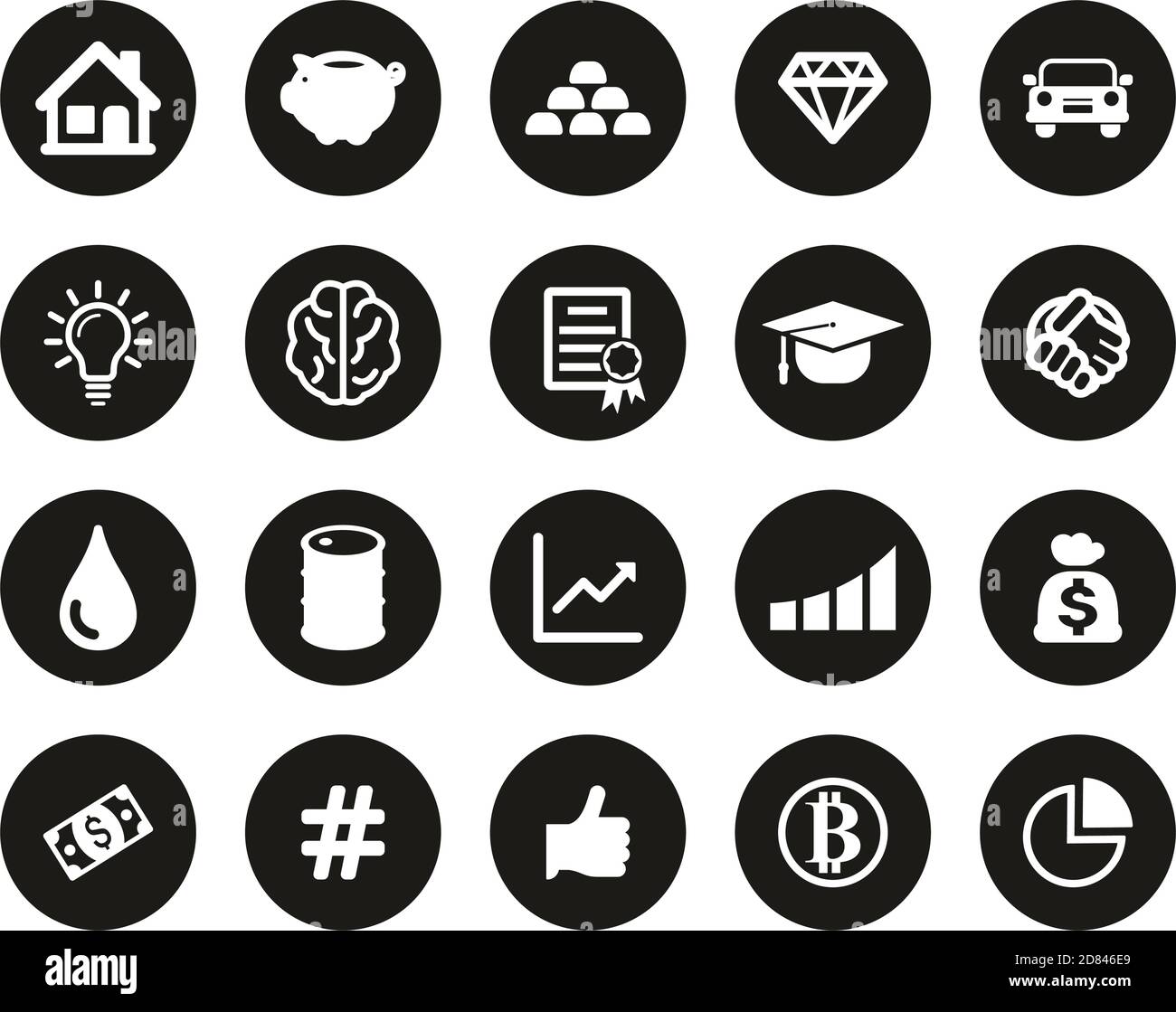 Investment Plan Icons White On Black Flat Design Circle Set Big Stock Vector Image & Art - Alamy