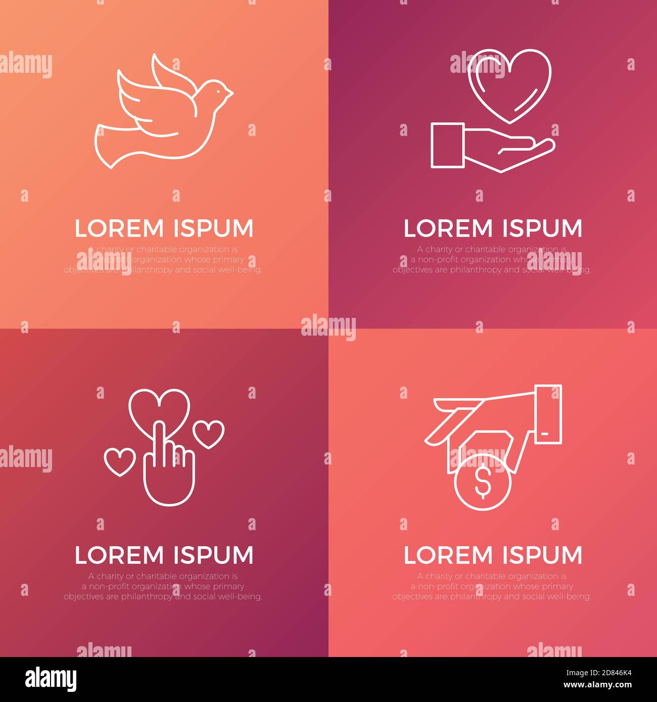 Collection of vector banner templates with charity objects. Card for ...