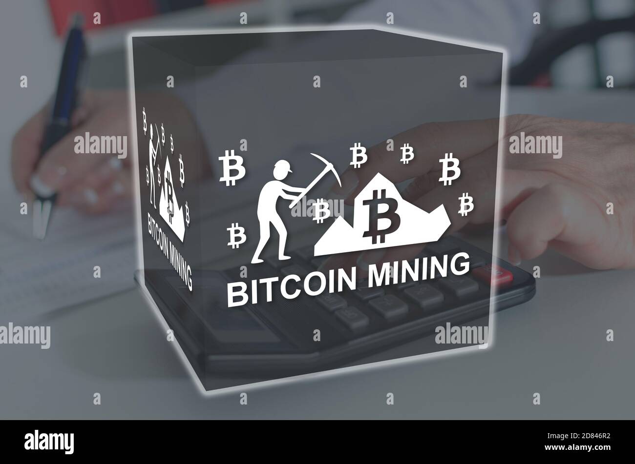 Bitcoin mining concept illustrated by a picture on background Stock Photo - Alamy