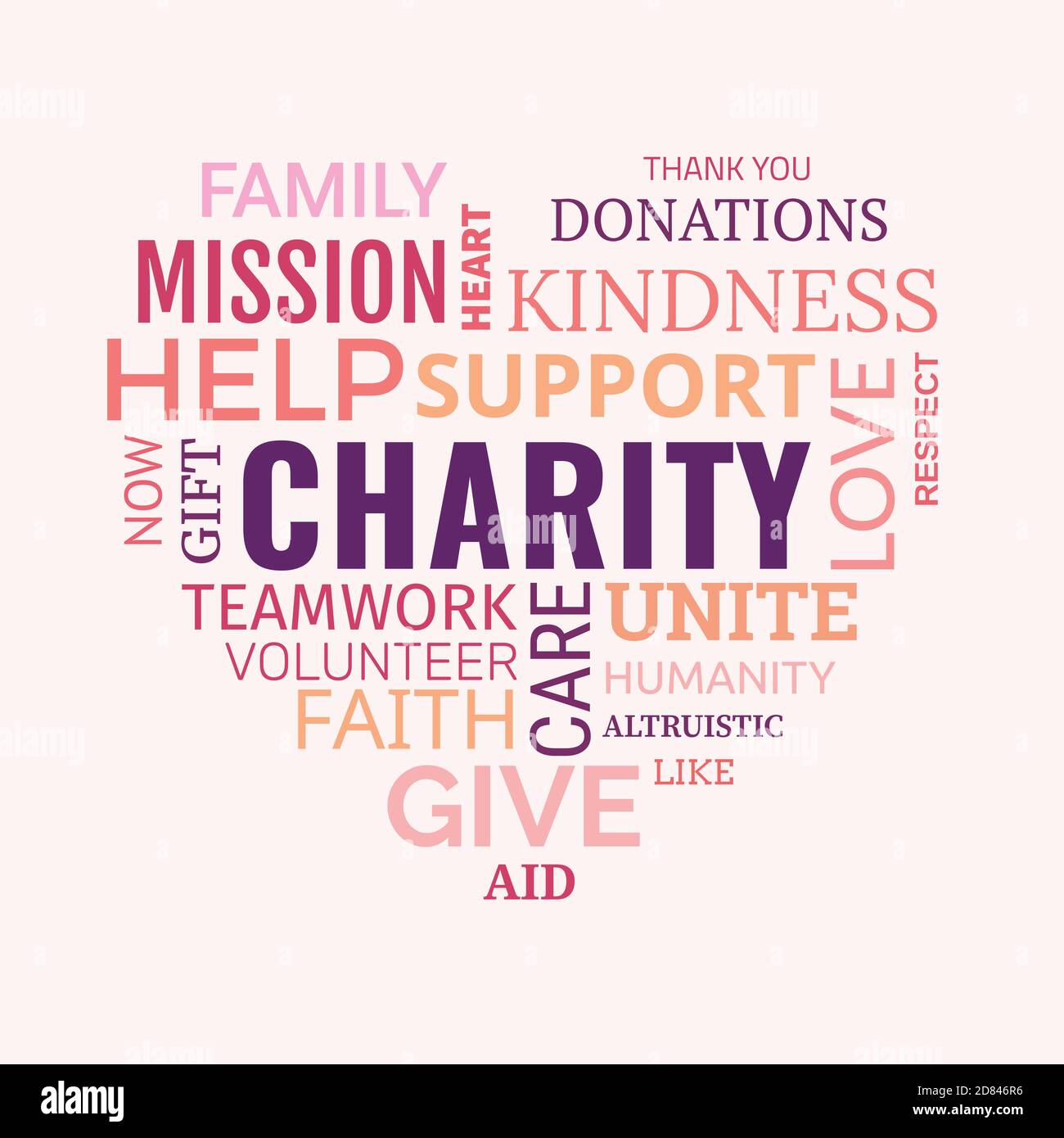 Concept of charity and donation background heart shaped typography ...