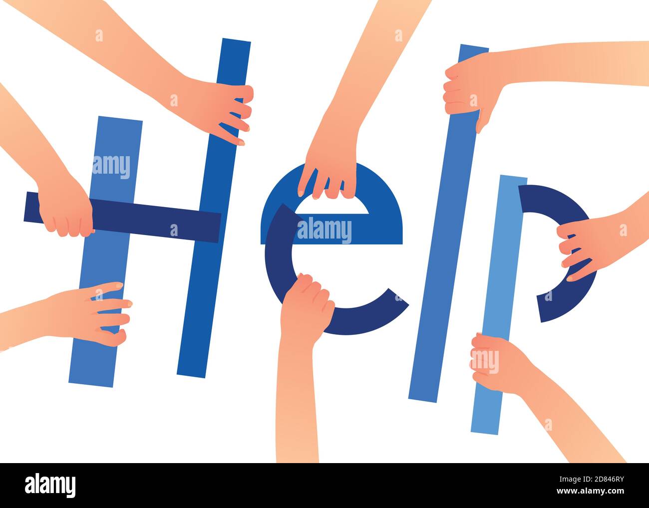 Hands holding shapes creating world HELP. Charity share. Donate, giving ...