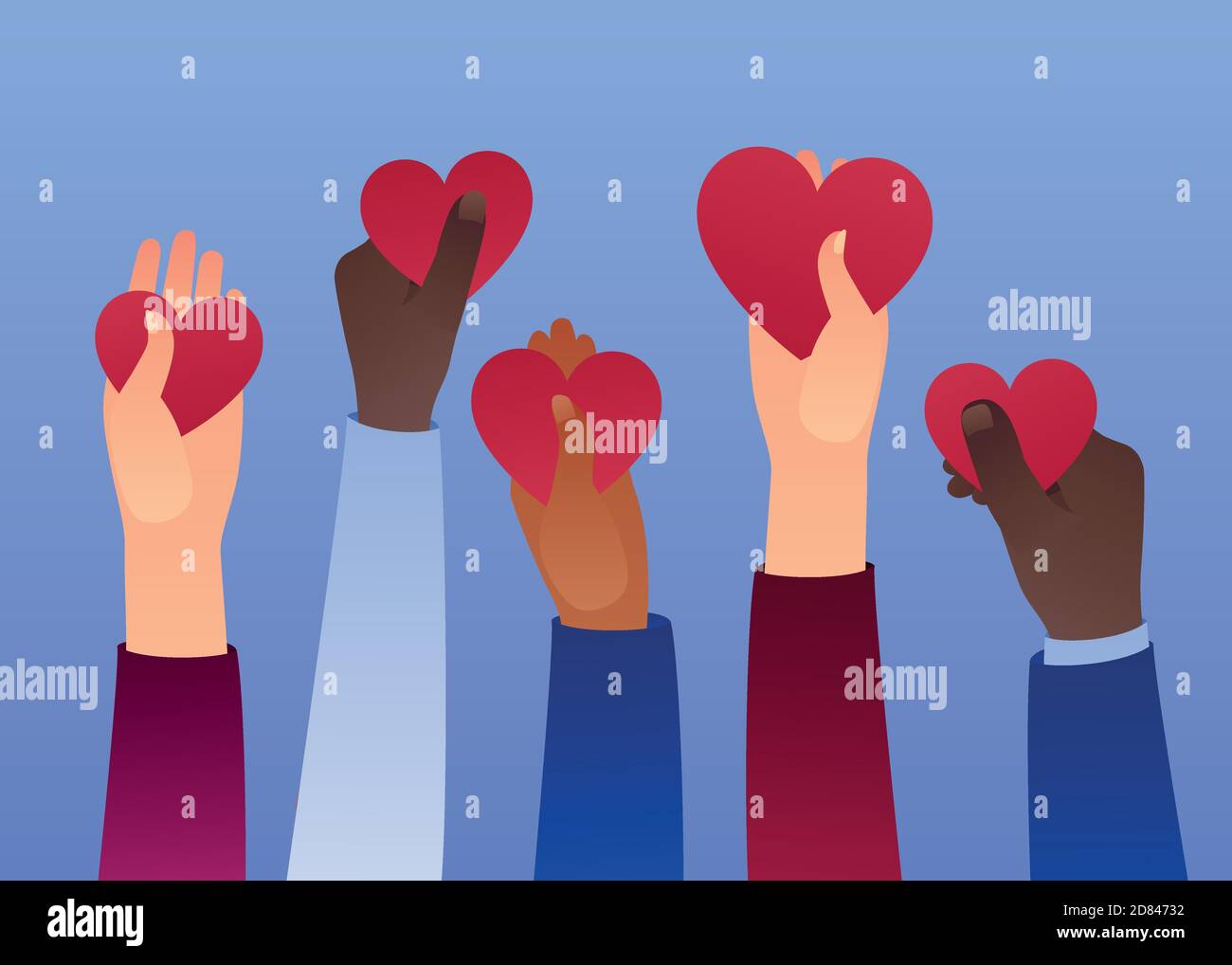 Hands holding hearts. Charity share. Donate, giving money. Vector ...