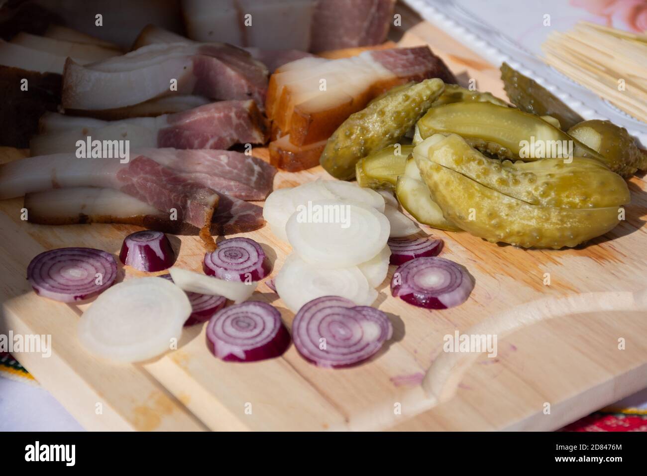 Table filled with starters, appetizers and snacks, food for a feast ...