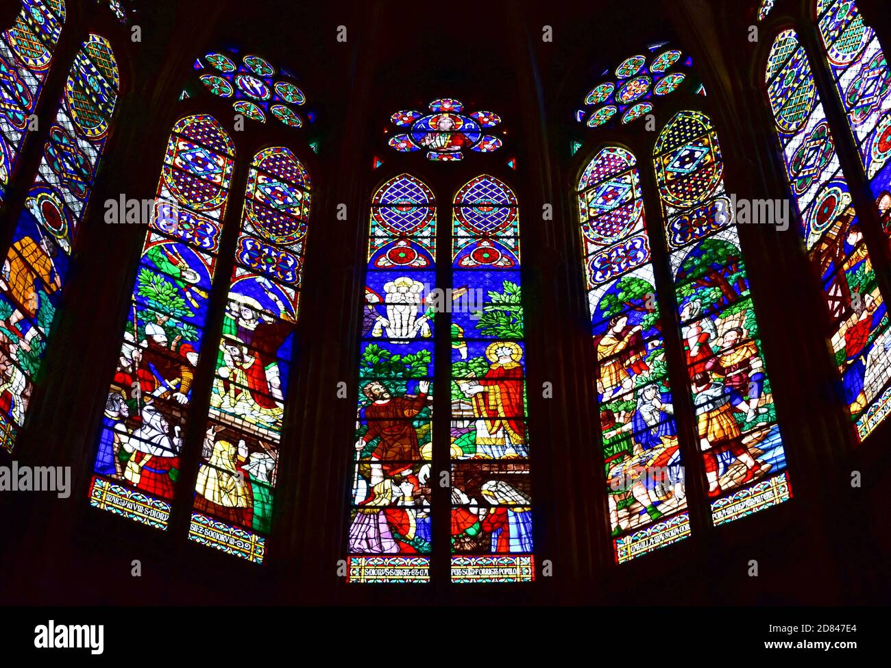 Apse stained glass windows at Basilique Royale de Saint-Denis. Paris ...