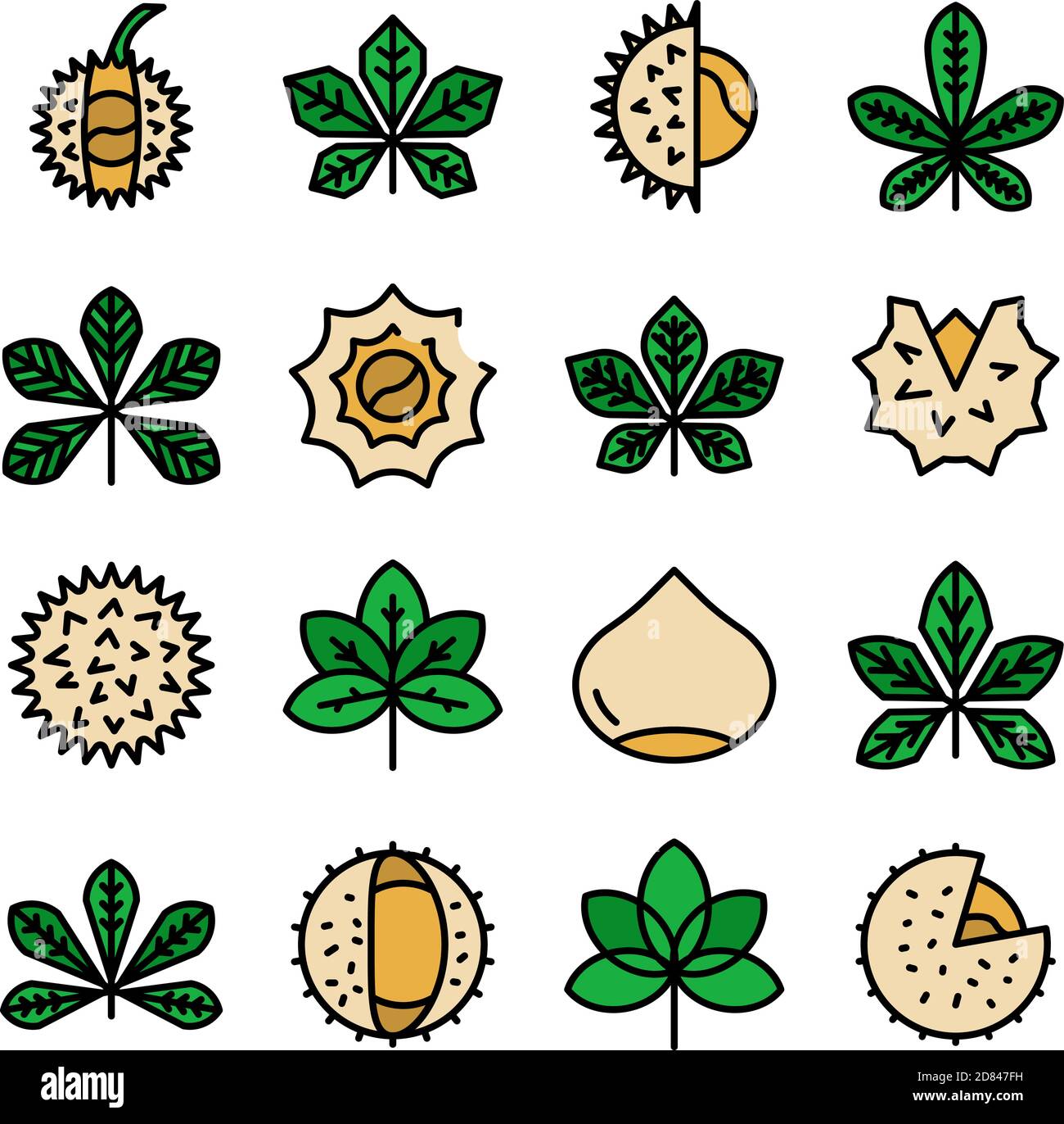 Chestnut icons set. Outline set of chestnut vector icons thin line ...