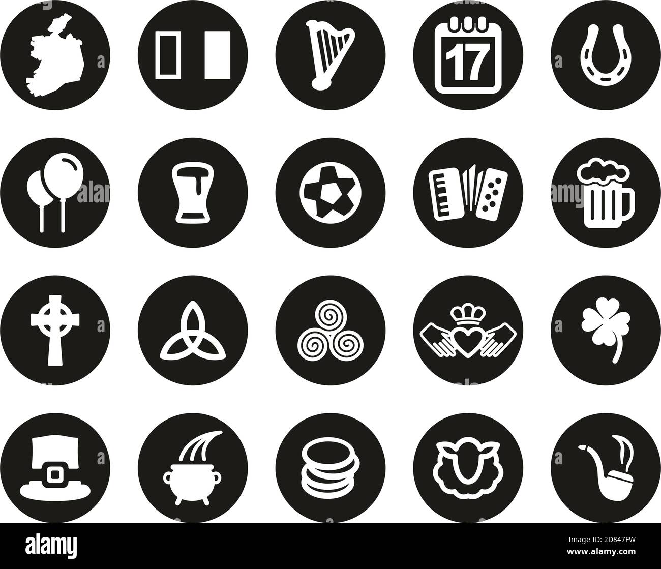 Ireland Country & Culture Icons White On Black Flat Design Circle Set Big Stock Vector Image ...