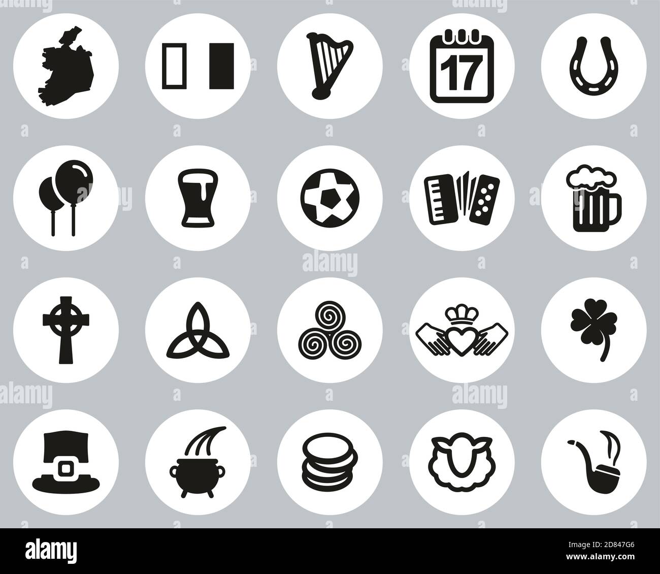 Ireland Country & Culture Icons Black & White Flat Design Circle Set ...
