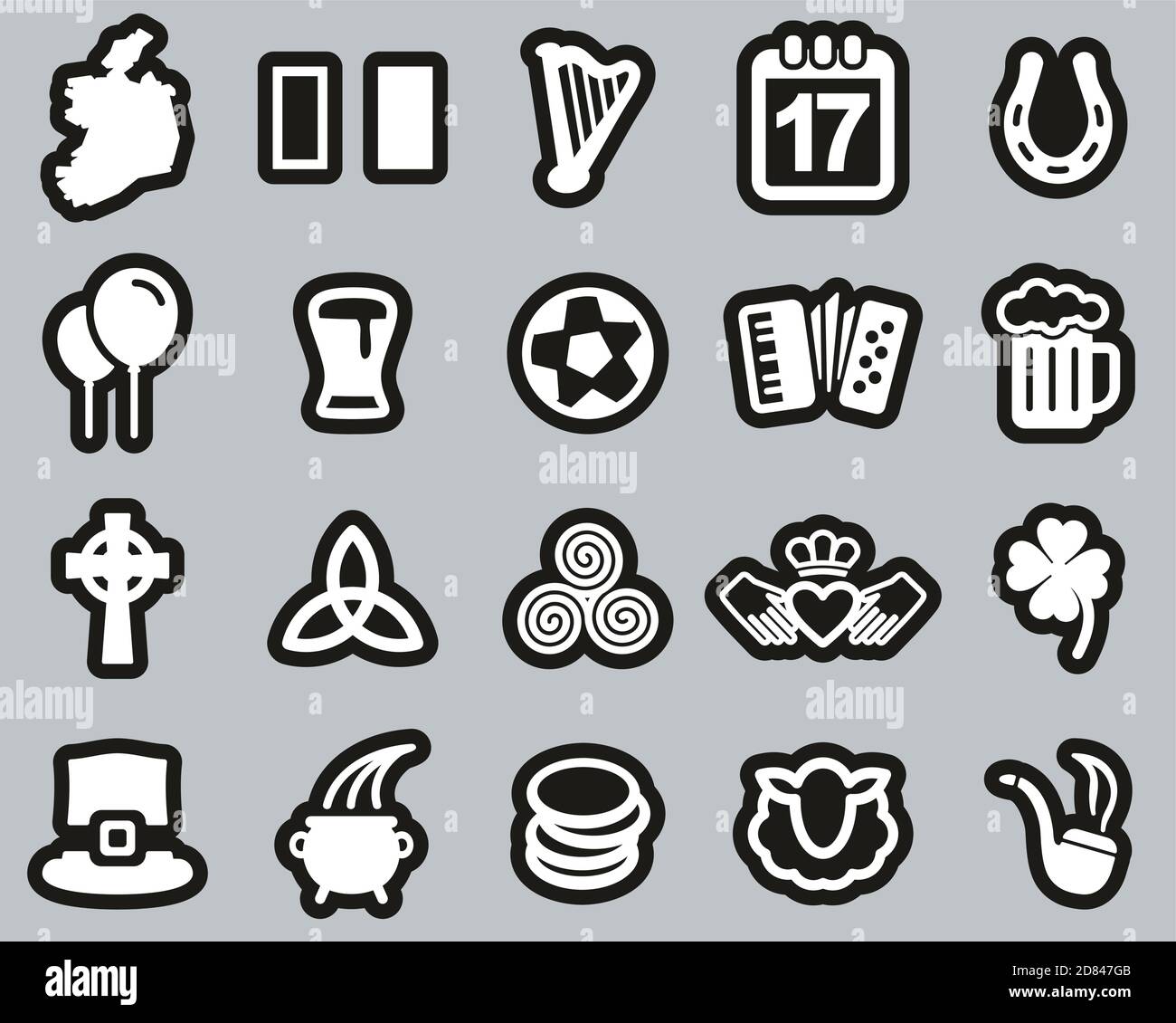 Ireland Country & Culture Icons White On Black Sticker Set Big Stock ...