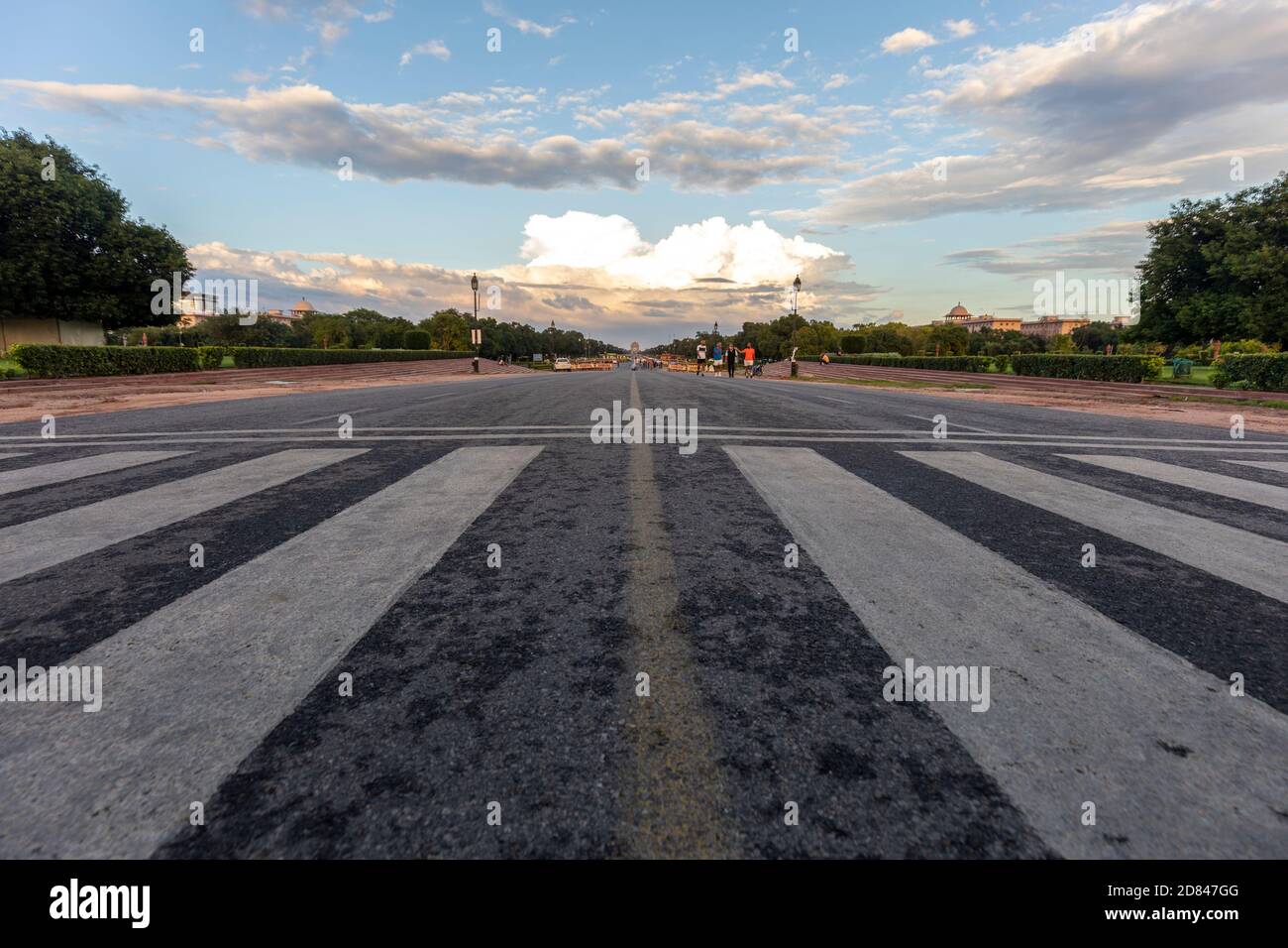A low angle view showing the zebra crossing strips on the Rajpath road ...