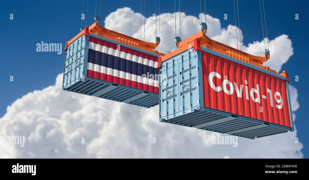 Container with Coronavirus Covid-19 text on the side and container with ...
