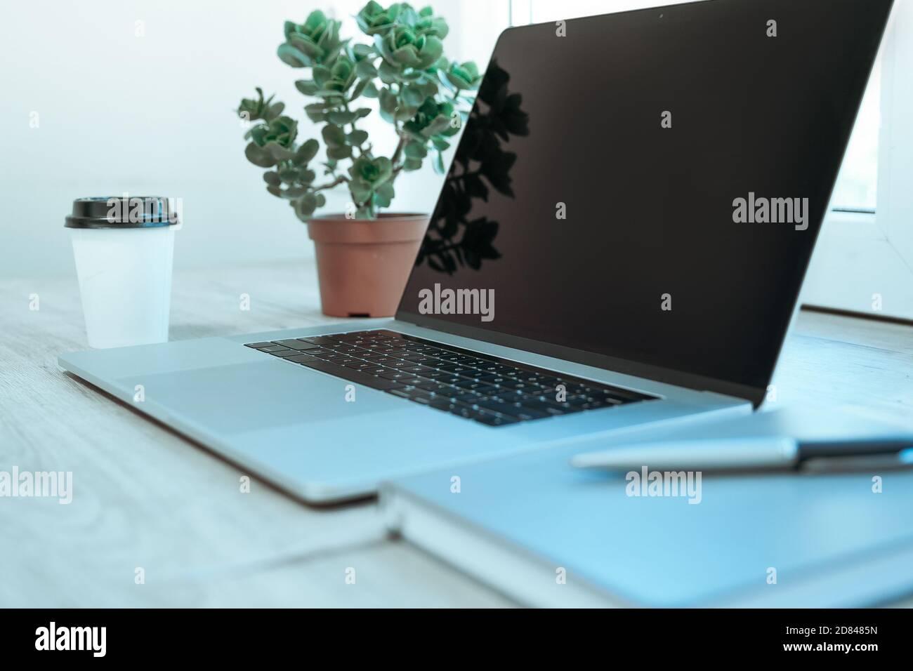 close up. open laptop on the Desk Stock Photo - Alamy