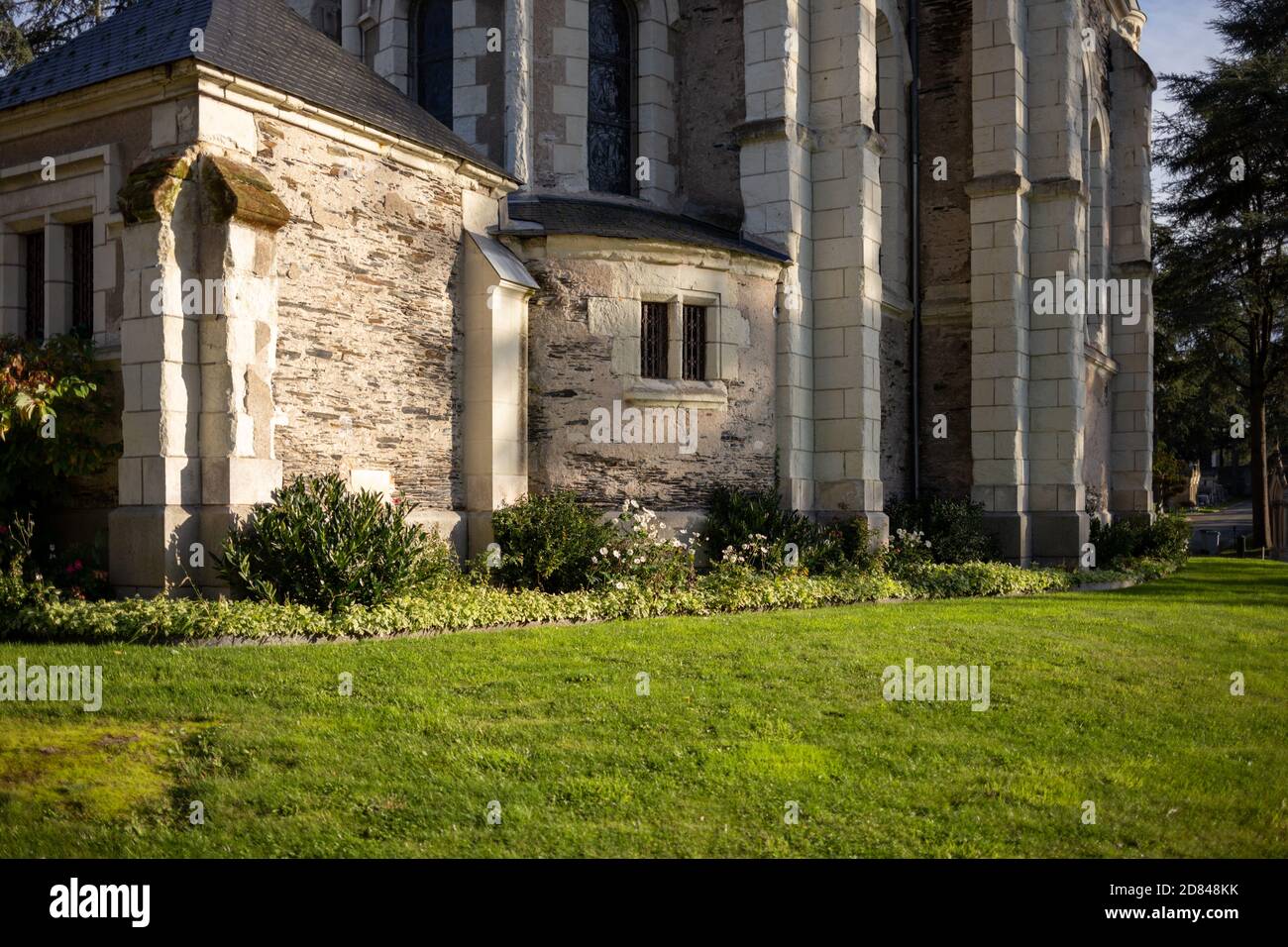 The ancient stone architecture of the old catholic monastery, temple or ...