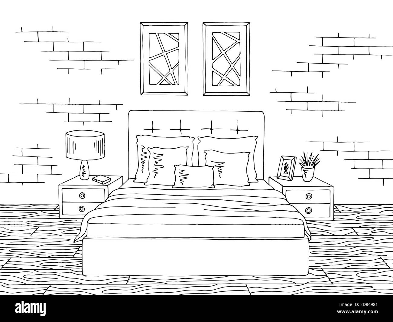 Bedroom graphic black white home interior sketch illustration vector ...