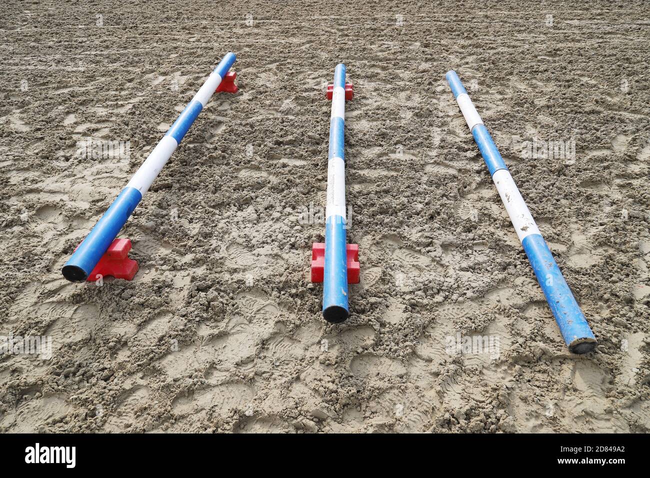 Image of an empty training field. Barriers for schooling horses as a ...