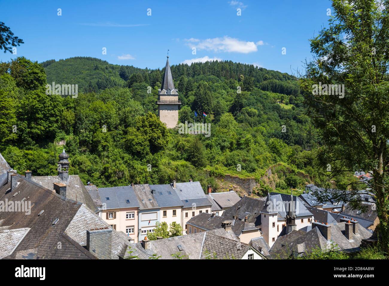 Luxembourg, Vianden, Watchtower above town Stock Photo - Alamy
