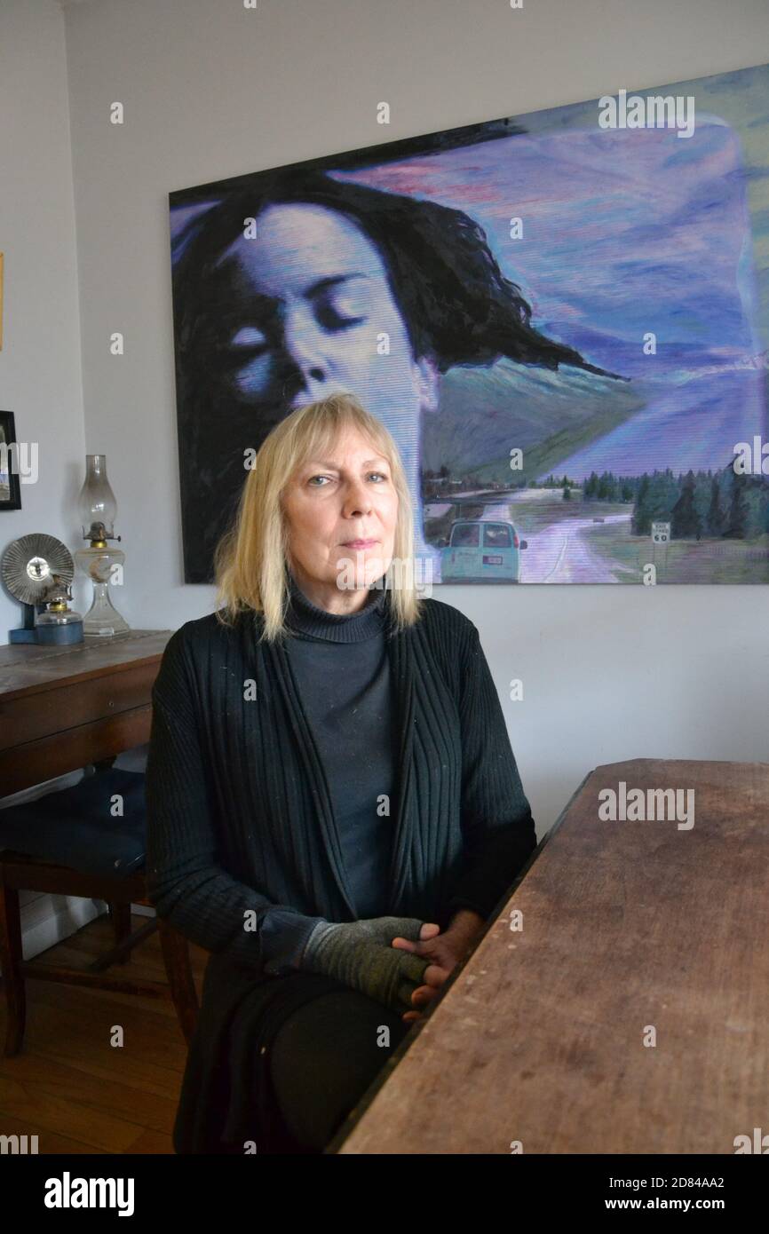Toronto artist Rae Johnson at her Toronto home in 2018 with her ...