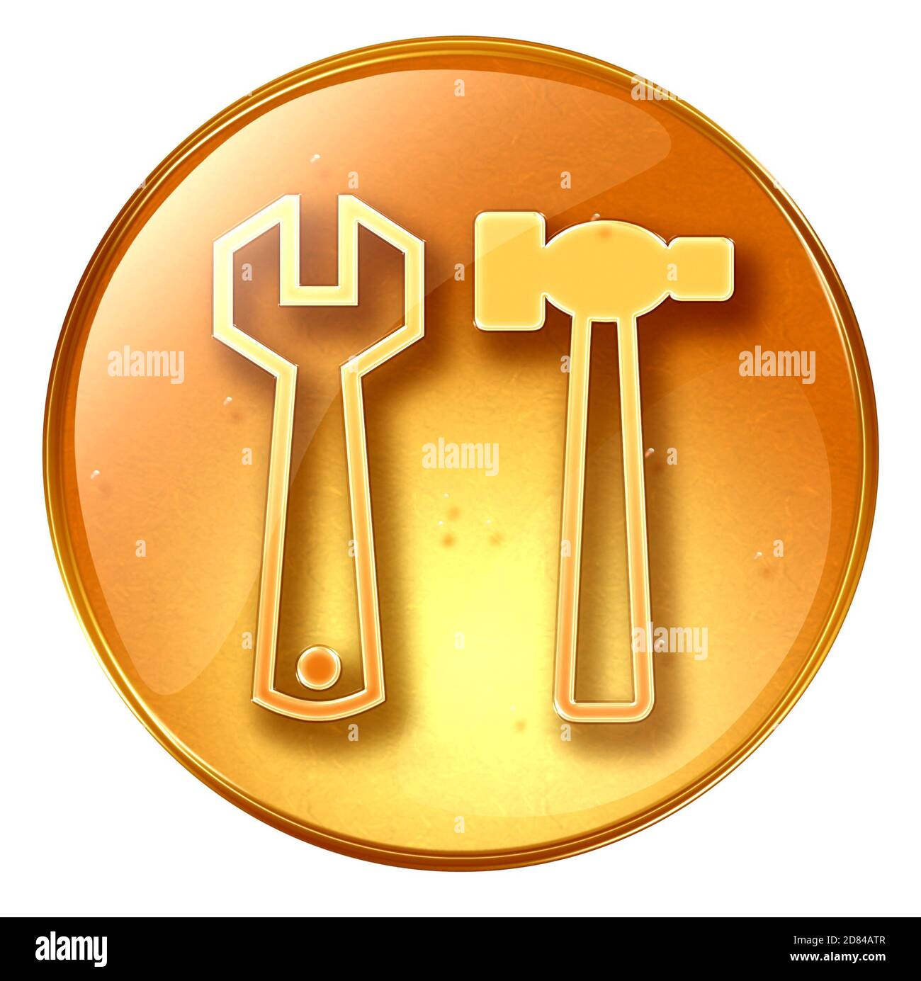 Tools icon yellow, isolated on yellow Stock Photo - Alamy