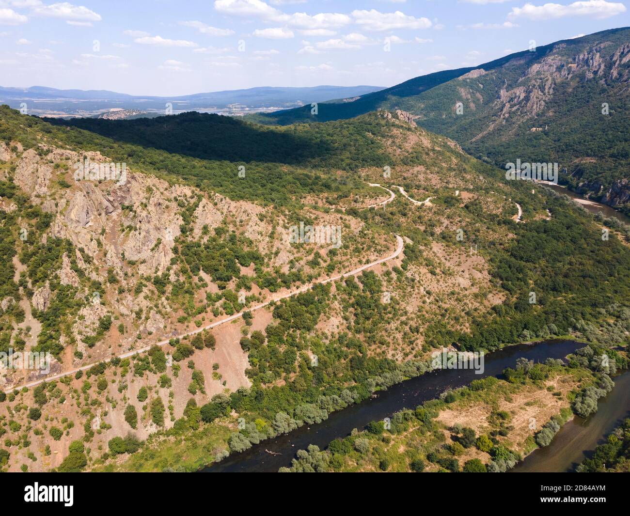 Aerial view of Arda River meander and Ivaylovgrad Reservoir, Bulgaria ...