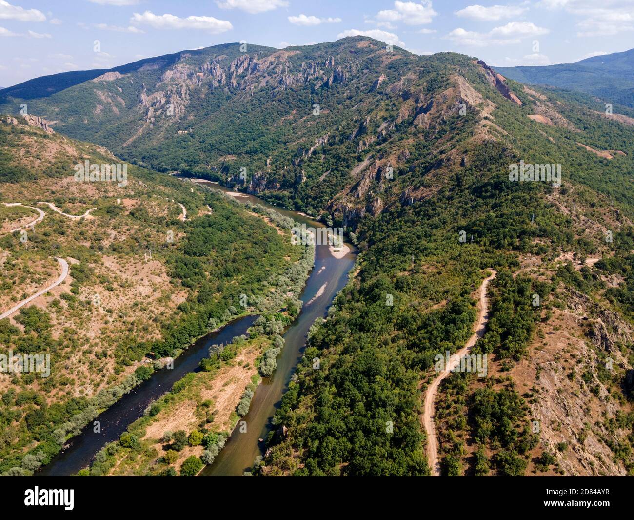 Aerial view of Arda River meander and Ivaylovgrad Reservoir, Bulgaria ...