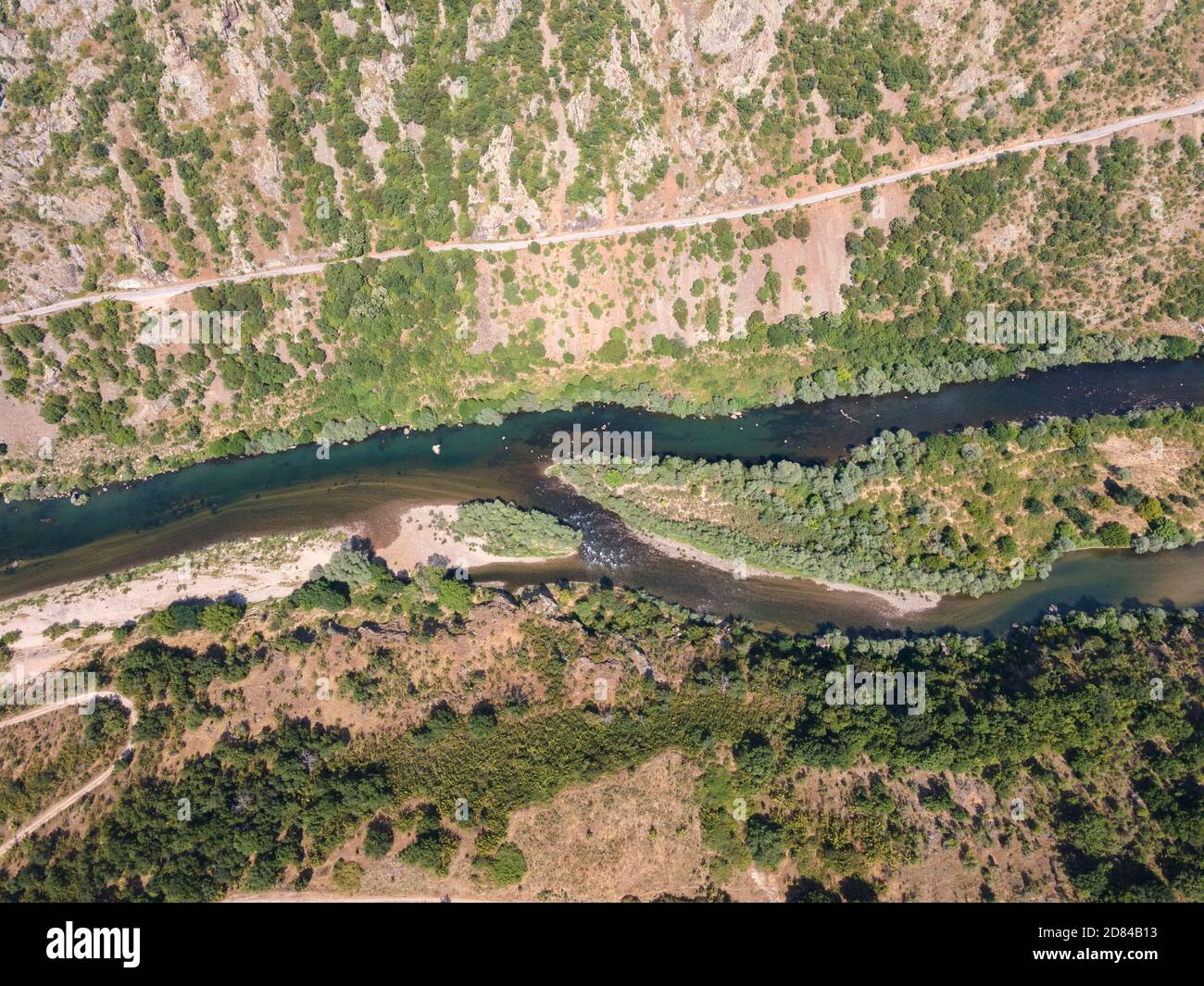 Aerial view of Arda River meander and Ivaylovgrad Reservoir, Bulgaria ...